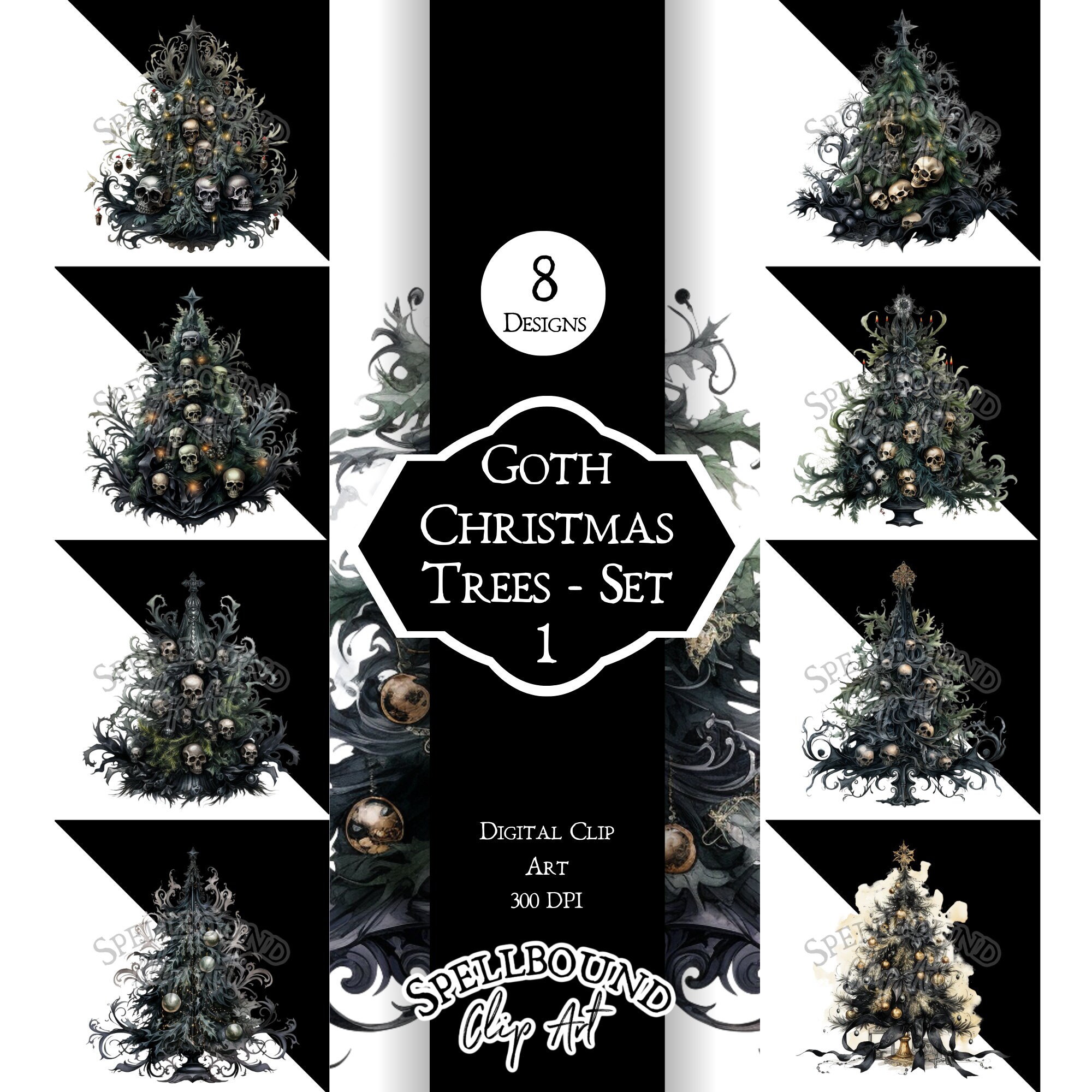 Goth Christmas Trees Digital Clipart, Commercial Use, Instant Download ...