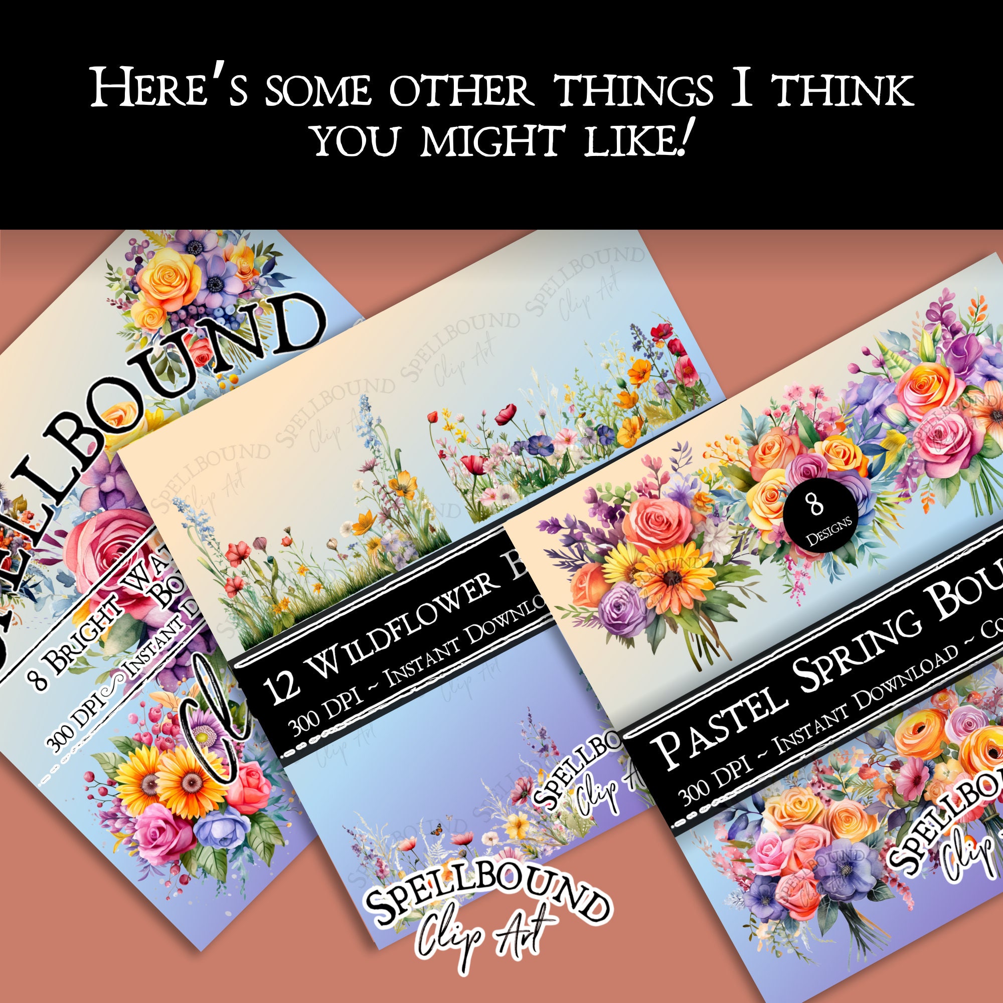 Pastel Spring Flower Bouquets, Digital Clipart, Commercial Use, Instant ...