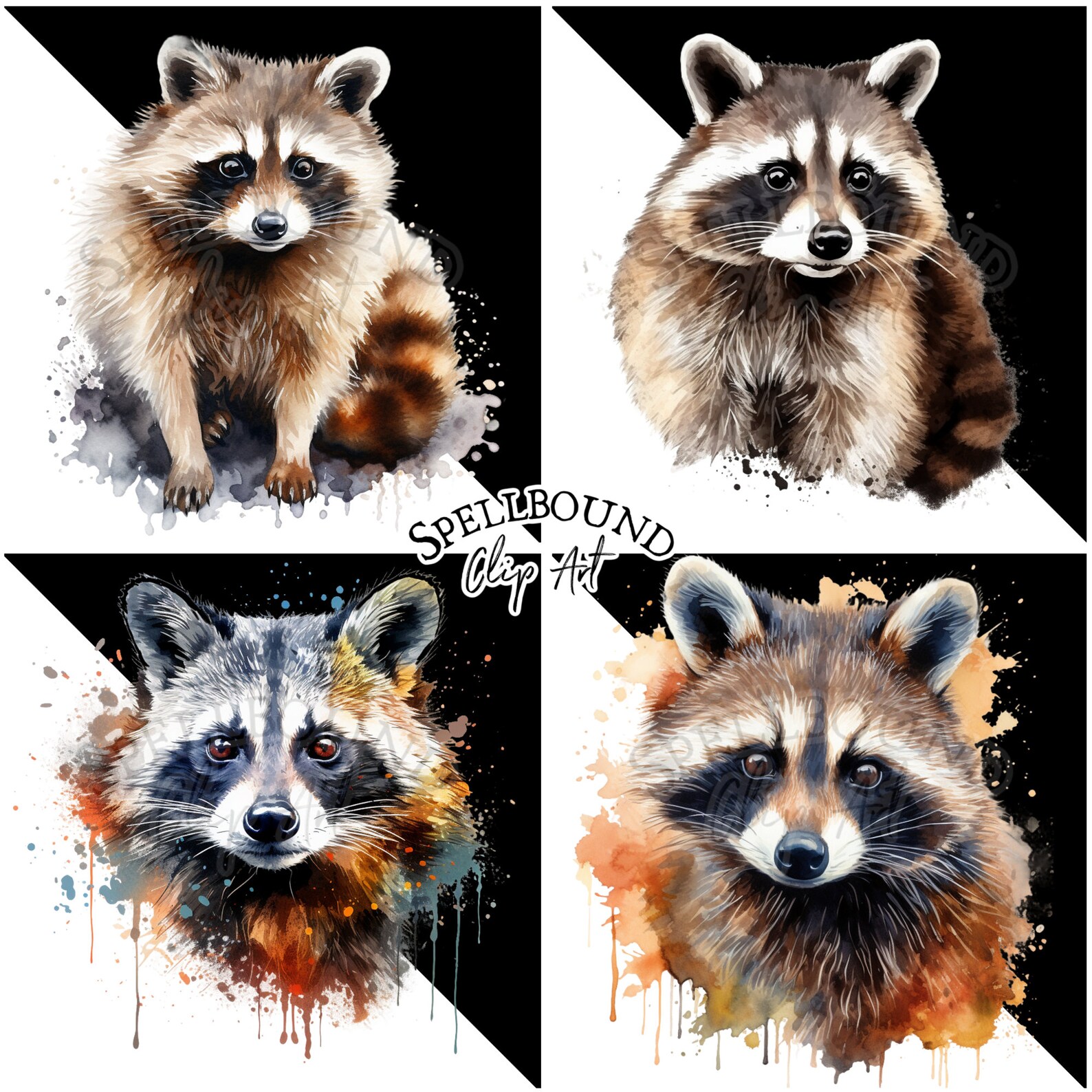 Watercolor Raccoons Digital Clipart, Commercial Use, Instant Download ...