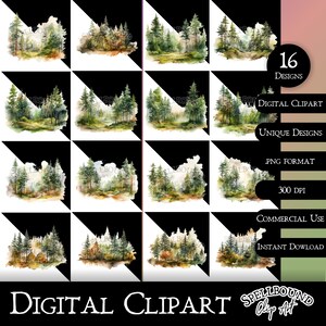 Watercolor Forest Scenes Digital Clipart, Commercial Use, Instant ...
