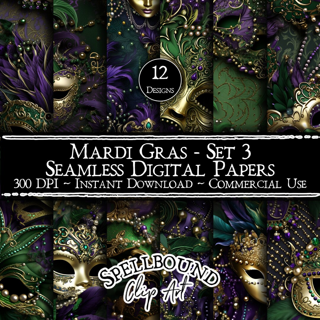 Mardi Gras Seamless Digital Papers, Commercial Use, Instant Download ...