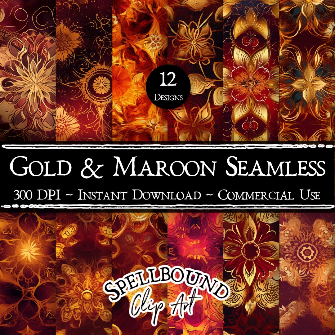 Gold and Maroon Seamless Digital Papers, Commercial Use, Instant ...