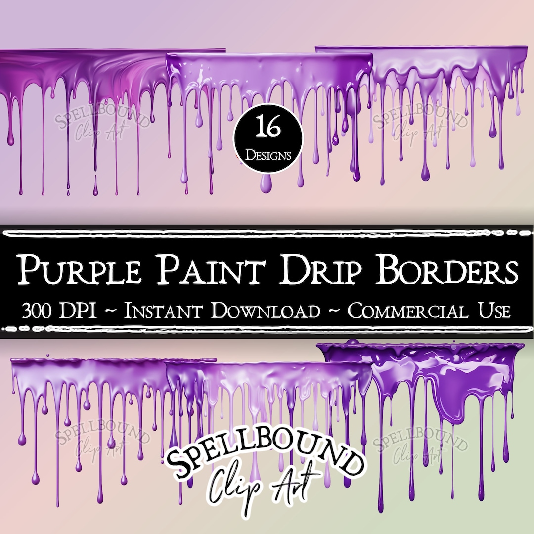 Purple Paint Drip Borders Digital Clipart, Commercial Use, Instant ...