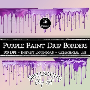 Purple Paint Drip Borders Digital Clipart, Commercial Use, Instant ...