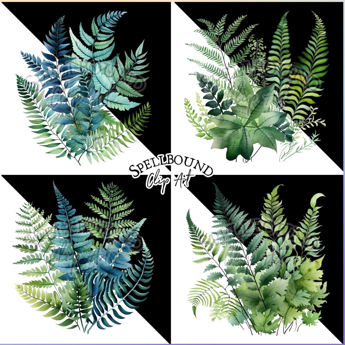 Watercolor Ferns Digital Clipart, Commercial Use, Instant Download ...