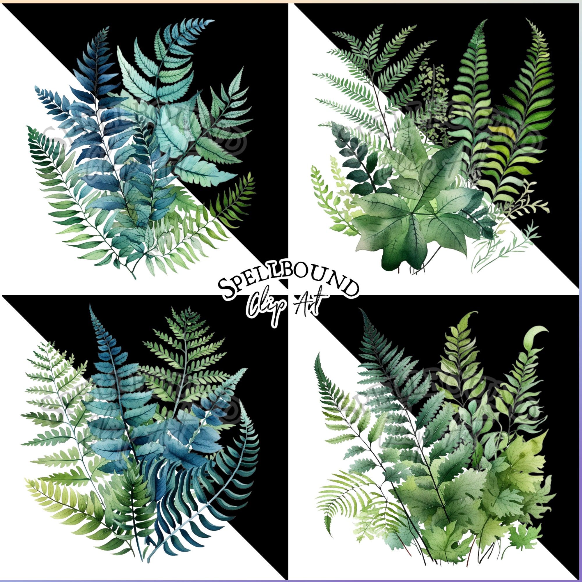 Watercolor Ferns Digital Clipart, Commercial Use, Instant Download ...