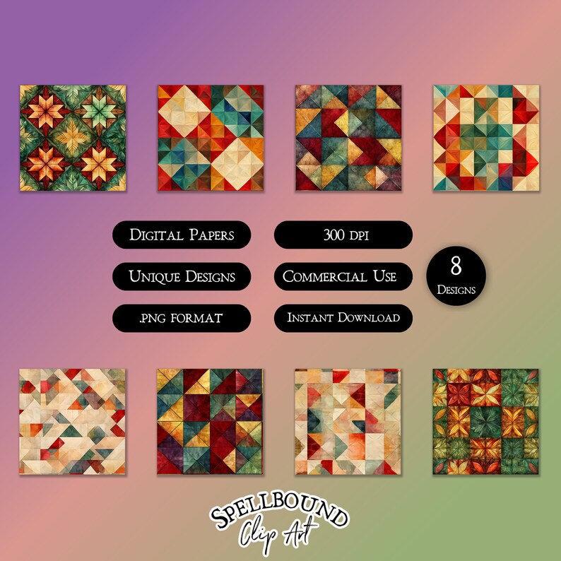 Quilt Pattern Seamless Digital Papers, Commercial Use, Instant Download ...