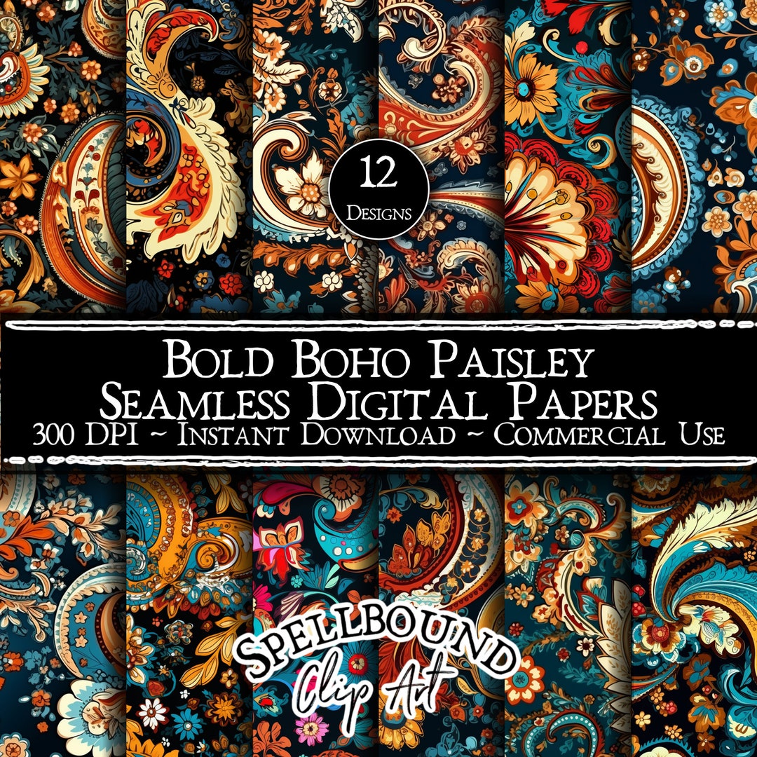 Boho Paisley Seamless Digital Papers, Commercial Use, Instant Download ...