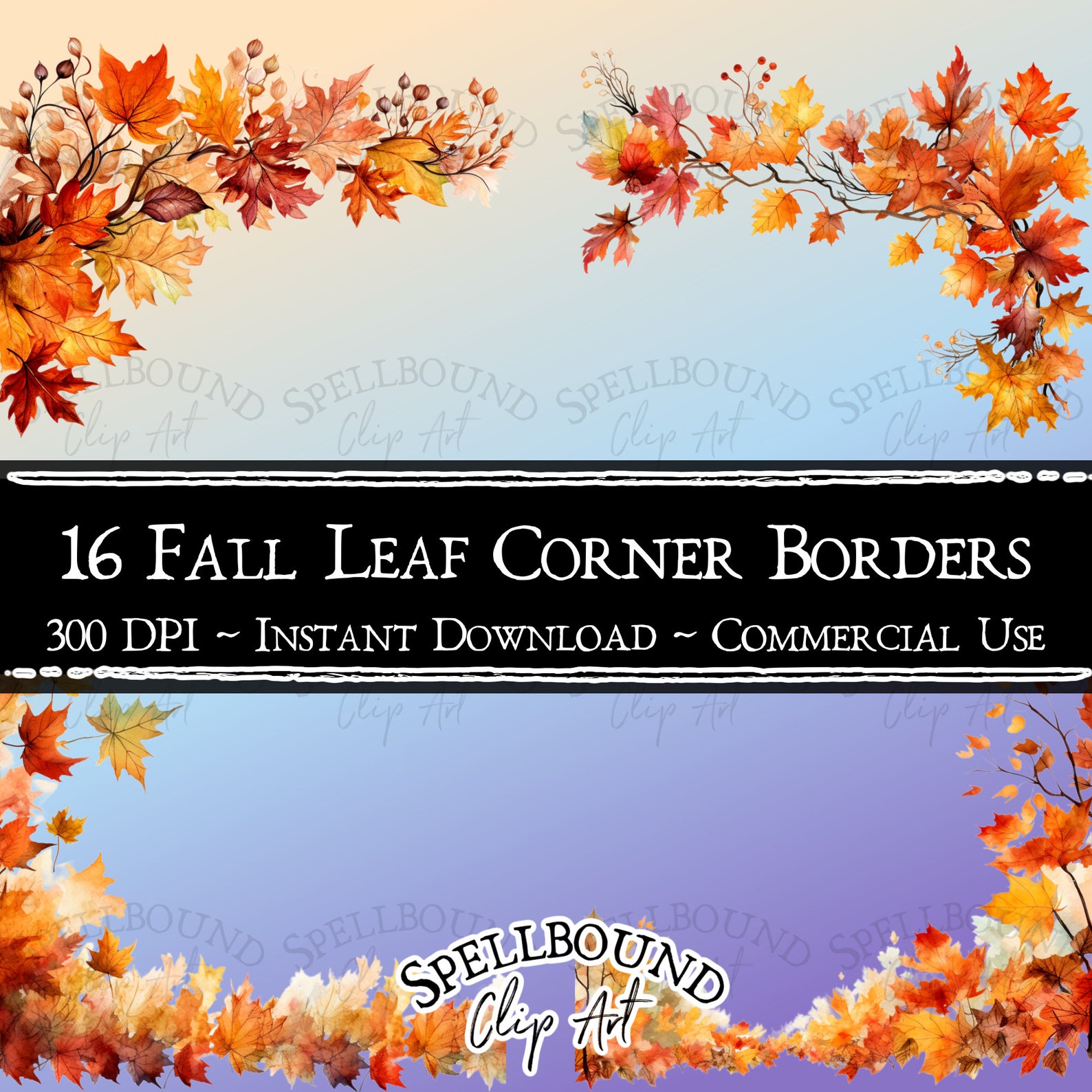 Fall Leaf Corner Border Digital Clipart, Commercial Use, Instant ...