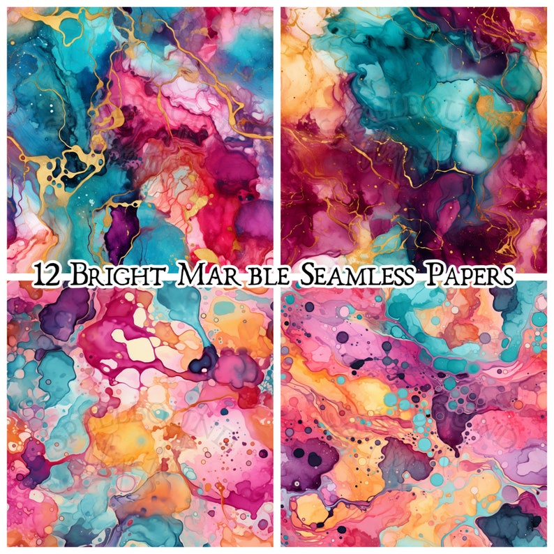 Bright Colorful Marble Seamless Digital Papers, Commercial Use, Instant ...