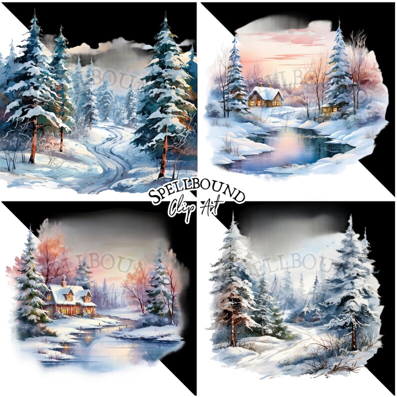 Snowy Scenes Digital Clipart, Commercial Use, Instant Download ...
