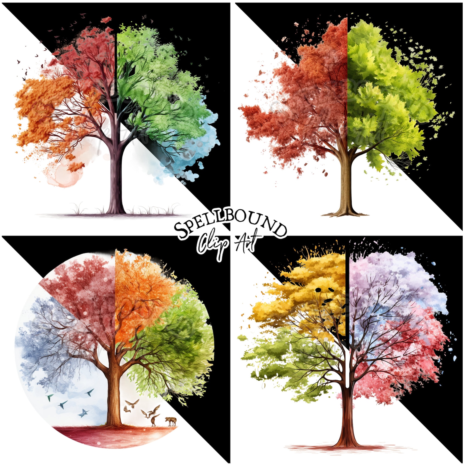 Four Season Trees Digital Clipart, Commercial Use, Instant Download ...