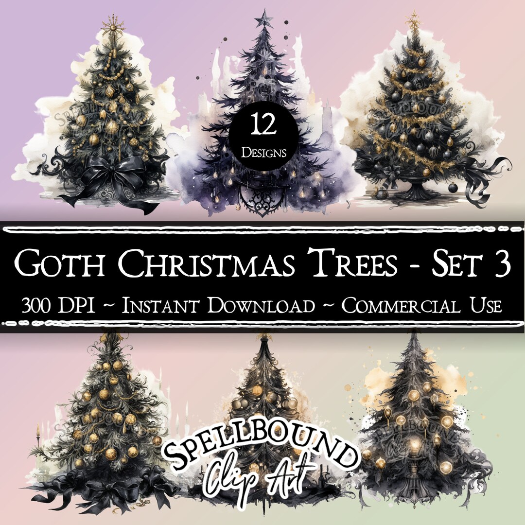 Goth Christmas Trees Digital Clipart, Commercial Use, Instant Download ...