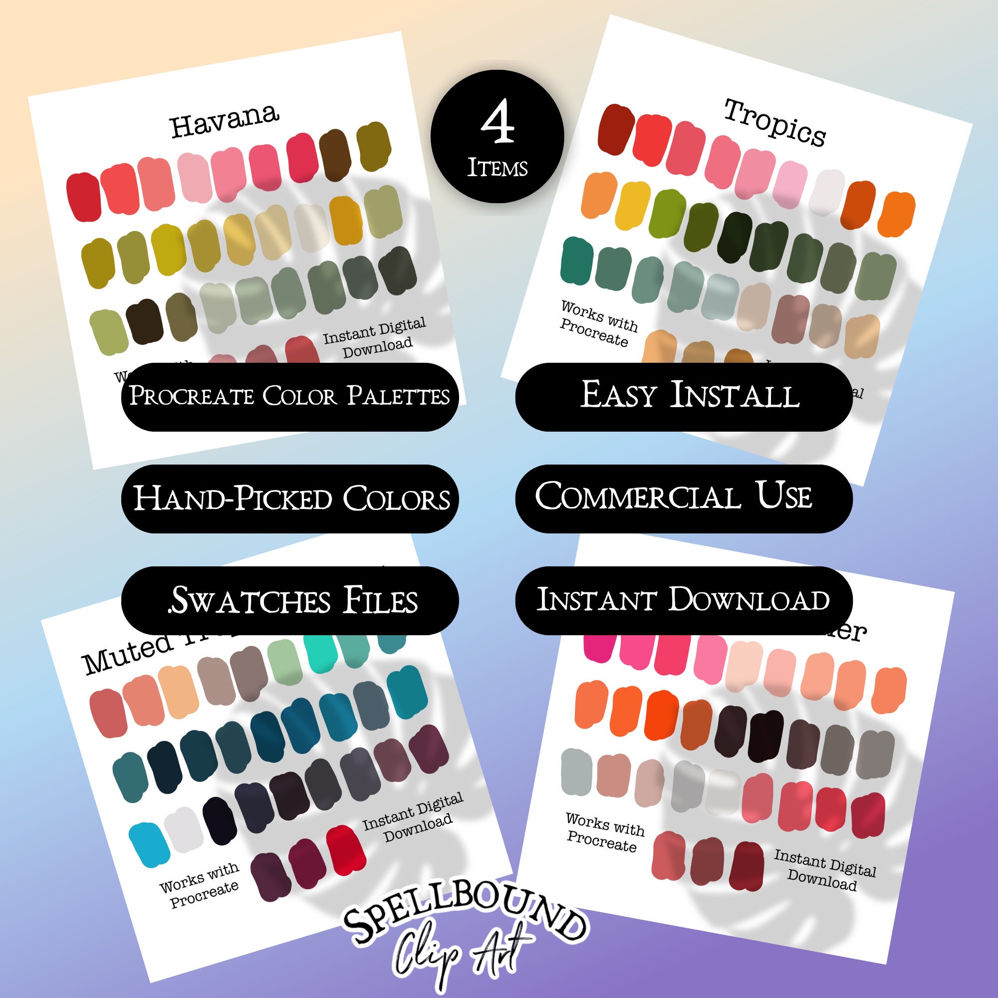 Procreate Color Palette Bundle, Summer, Bright, Tropical, Color ...