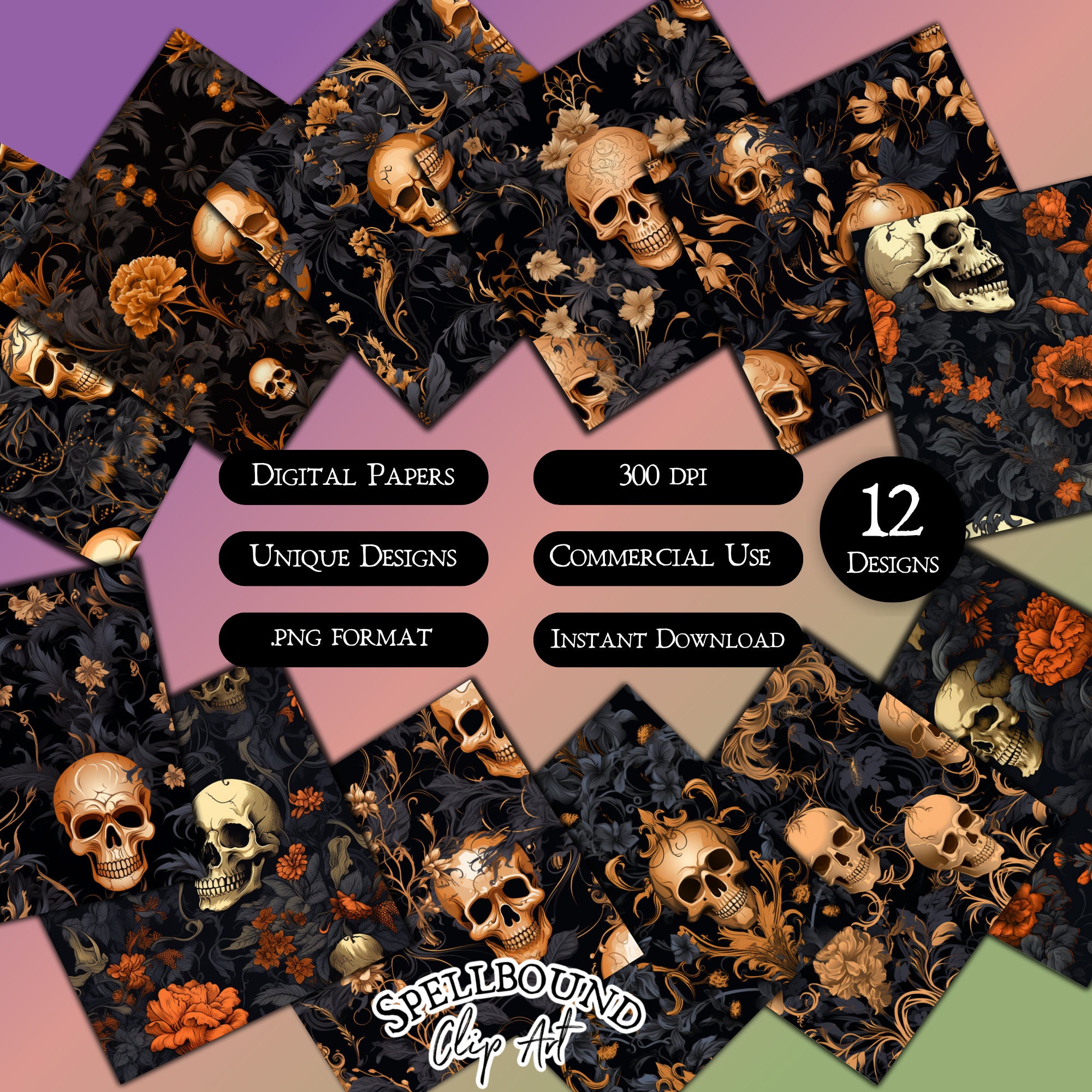 Halloween Rococo Digital Papers Seamless Commercial Use - Etsy