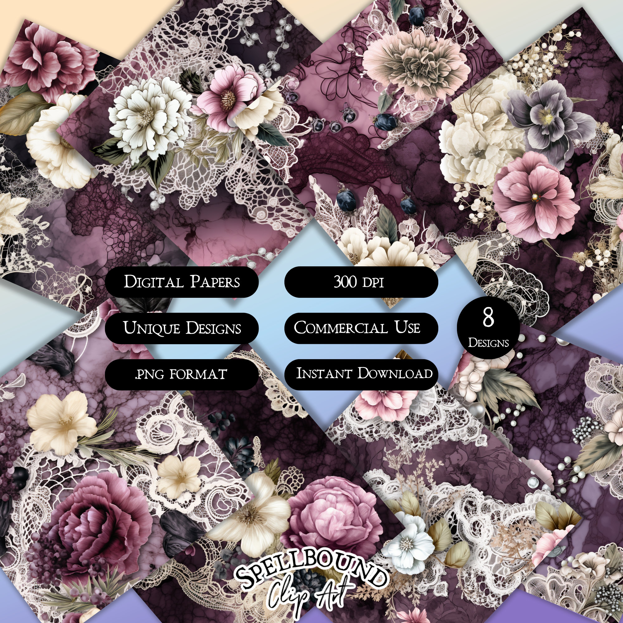 Maroon Lace Ephemera Seamless Digital Papers, Commercial Use, Instant ...