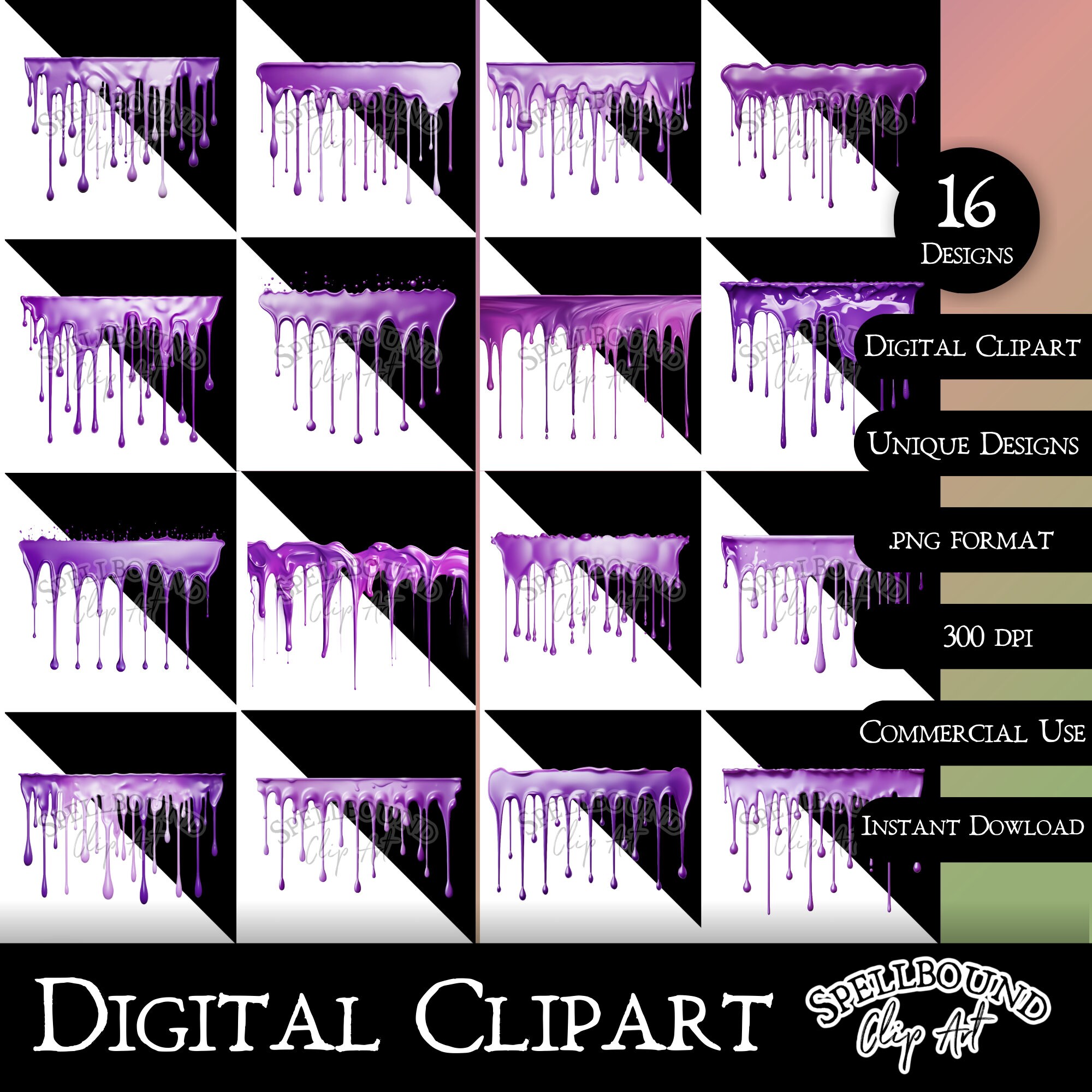 Purple Paint Drip Borders Digital Clipart, Commercial Use, Instant ...
