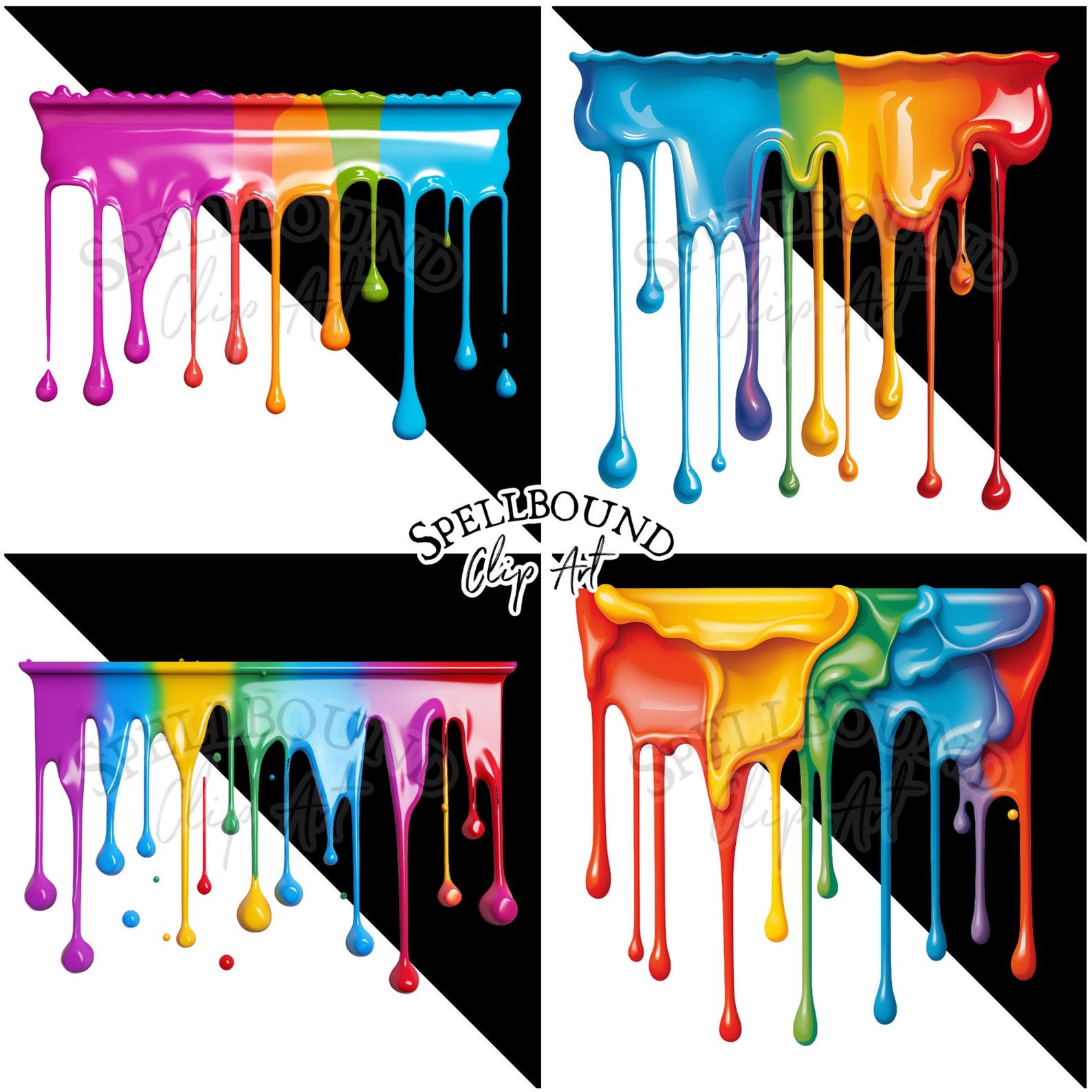 Rainbow Paint Drip Borders Digital Clipart, Commercial Use, Instant ...