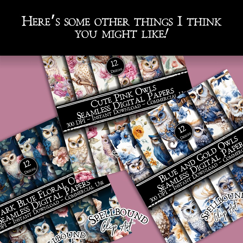 Cute Owls Seamless Digital Papers, Commercial Use, Instant Download ...