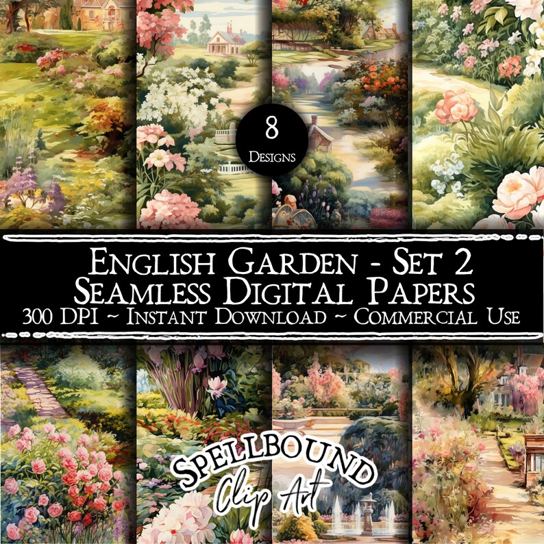English Garden Seamless Digital Papers, Commercial Use, Instant ...