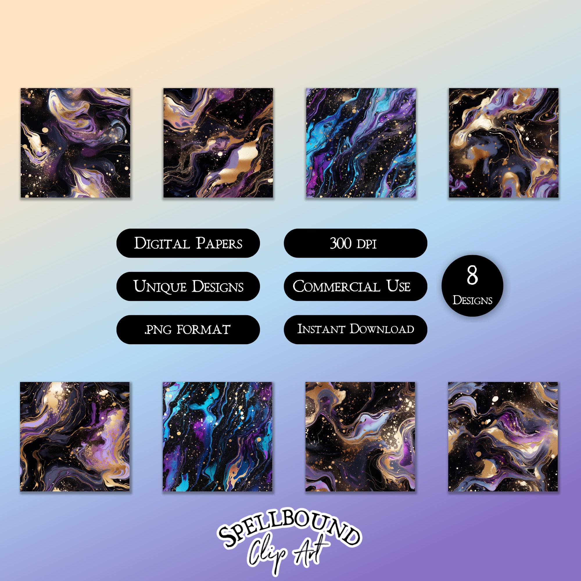 Purple and Black Marble Digital Papers for Commercial Use - Etsy