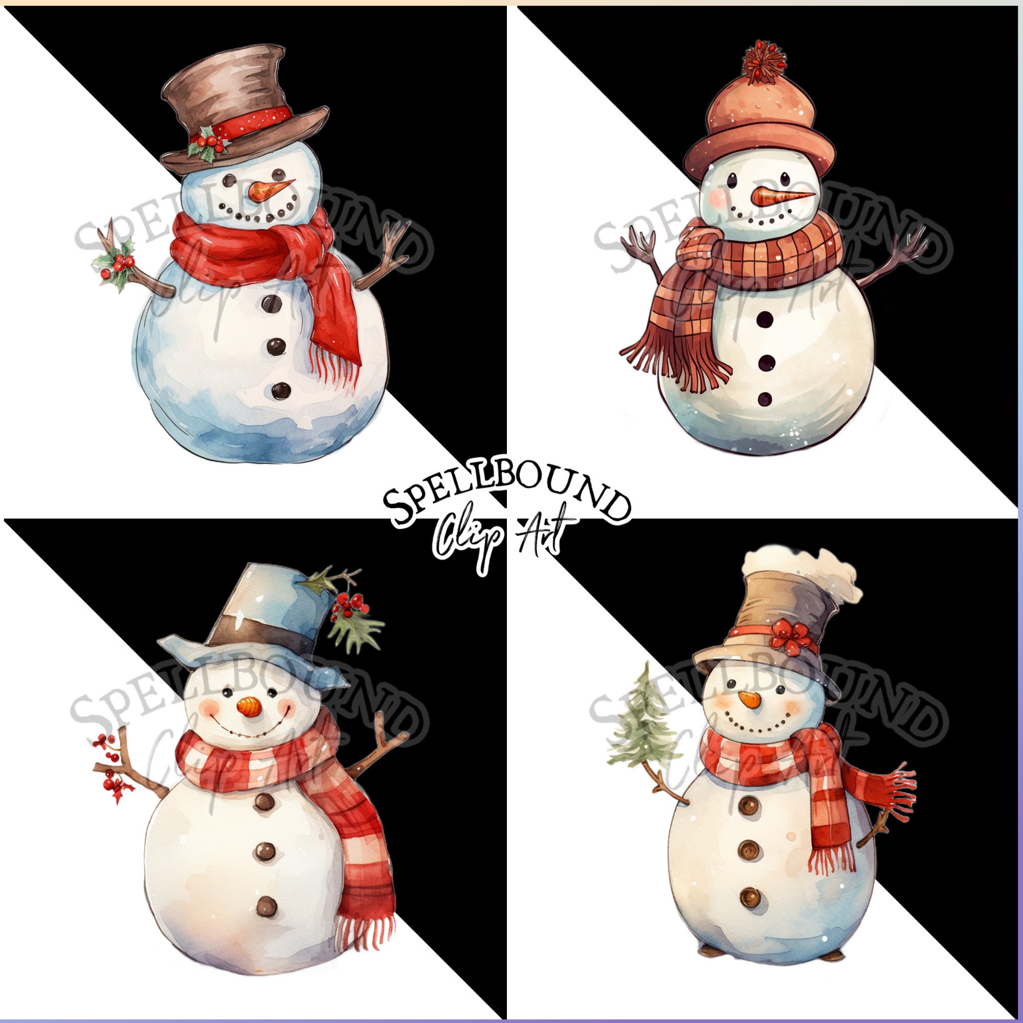 Snowman Digital Clipart Commercial Use Instant Download - Etsy