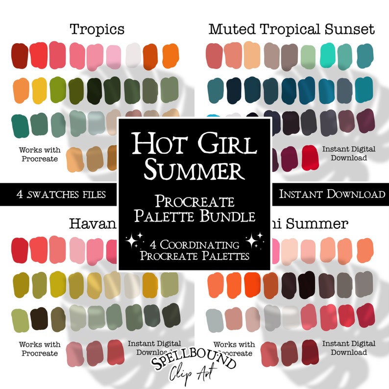Procreate Color Palette Bundle, Summer, Bright, Tropical, Color ...