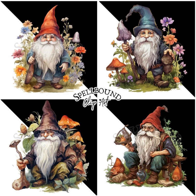 Garden Gnomes Digital Clipart, Commercial Use, Instant Download, Garden ...