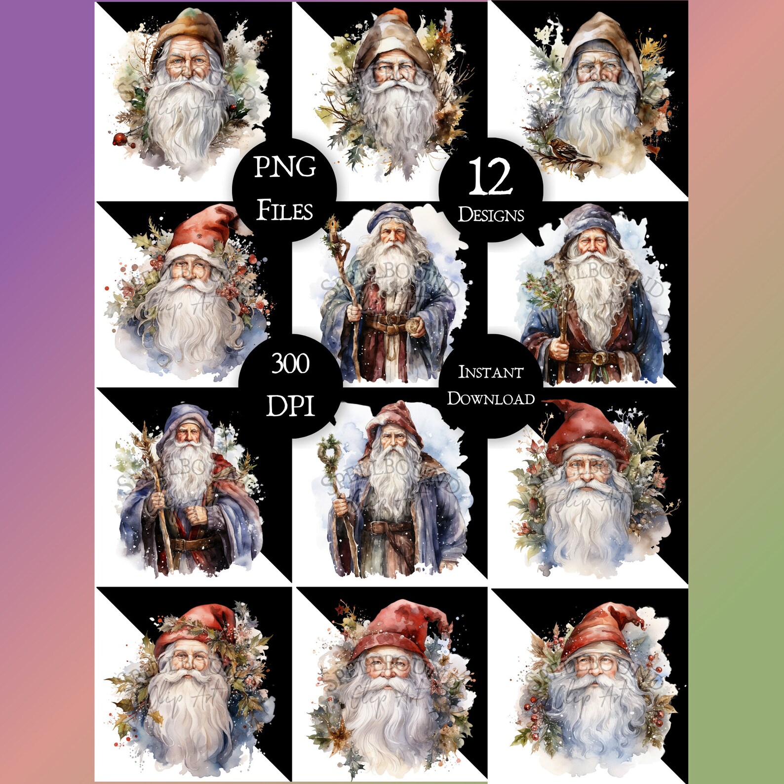Vintage Santa Digital Clipart, Commercial Use, Instant Download, Father ...