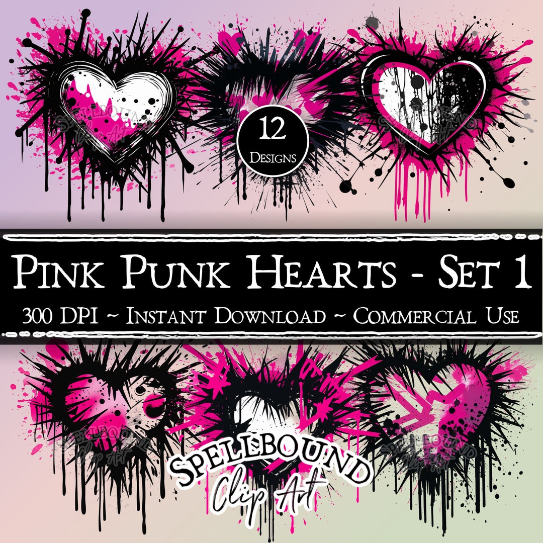 Pink Punk Hearts Digital Clipart, Commercial Use, Instant Download, PNG ...