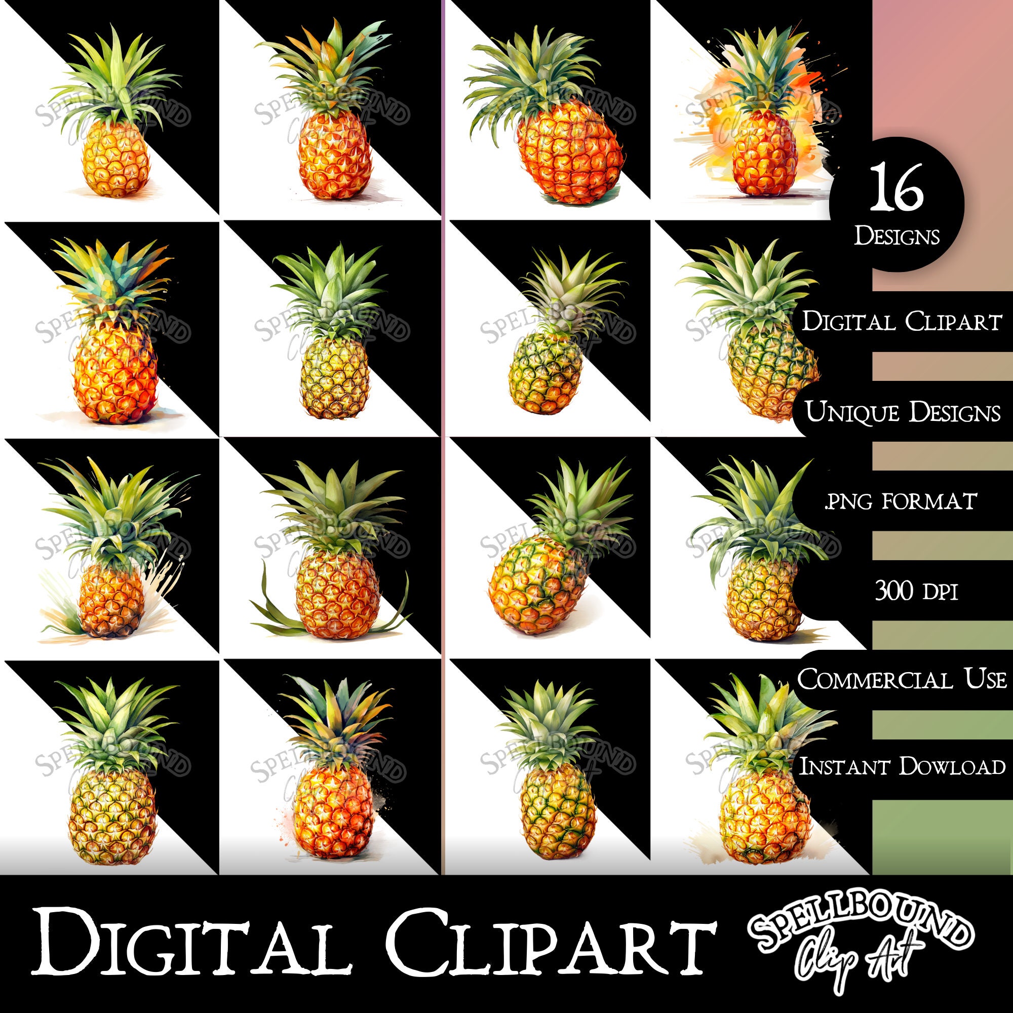 Pineapples Digital Clipart, Commercial Use, Instant Download, Summer ...