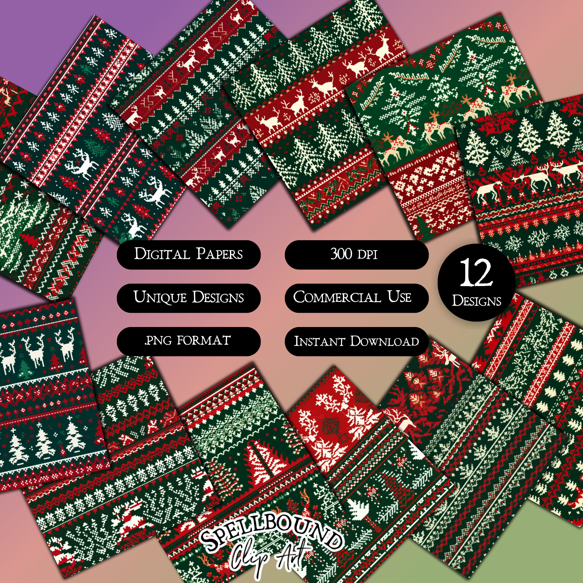 VERY Ugly Christmas Sweater Pattern Seamless Digital Papers, Commercial ...