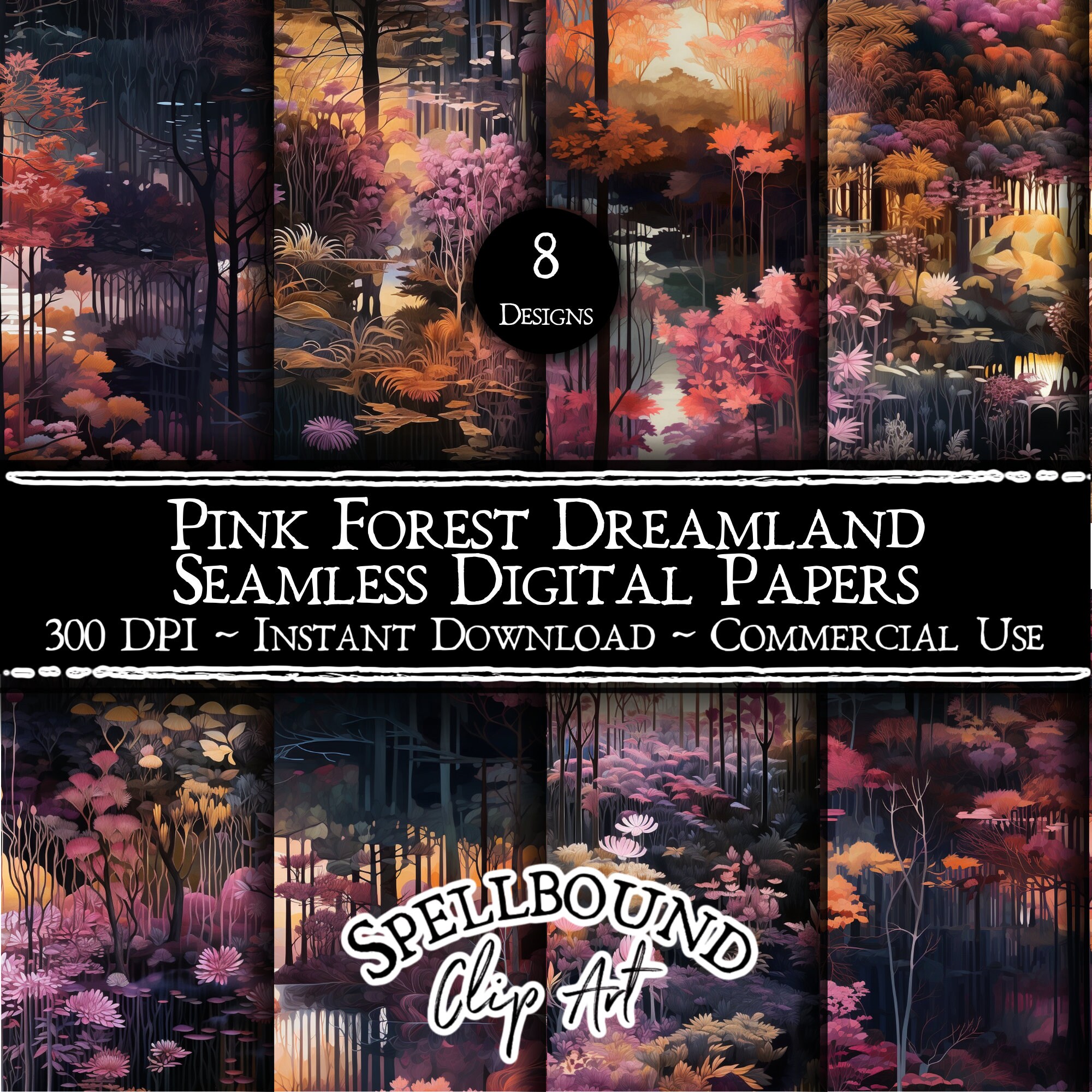 Pink Forest Dreamland Seamless Digital Papers, Commercial Use, Instant ...