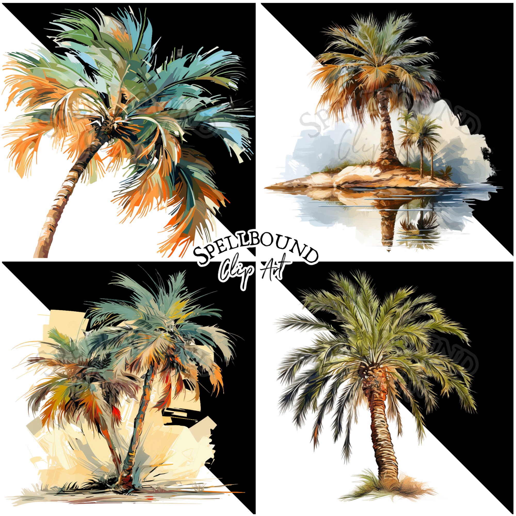 Palm Trees Digital Clipart, Commercial Use, Instant Download, Summer ...
