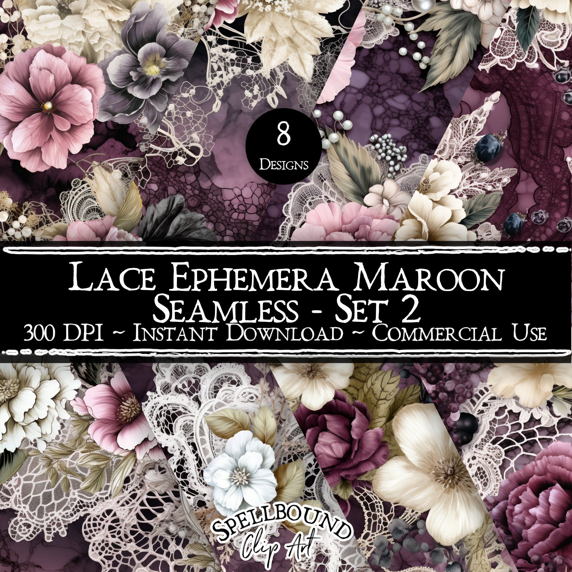 Maroon Lace Ephemera Seamless Digital Papers, Commercial Use, Instant ...