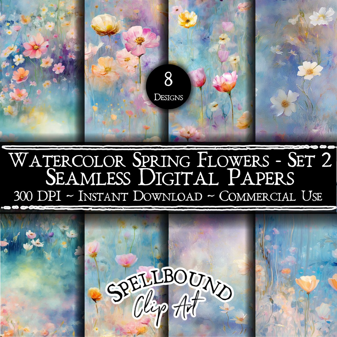 Watercolor Spring Floral Seamless Digital Papers, Commercial Use ...
