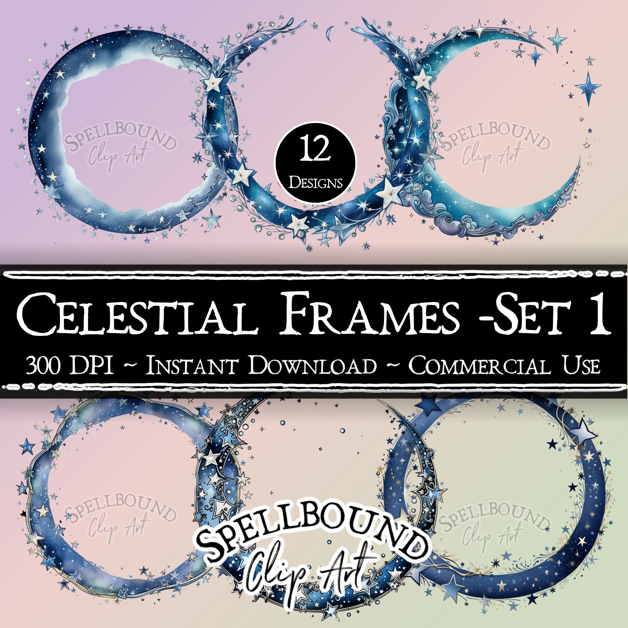 Celestial Frames Digital Clipart, Commercial Use, Instant Download, Night Sky Clip Art ...