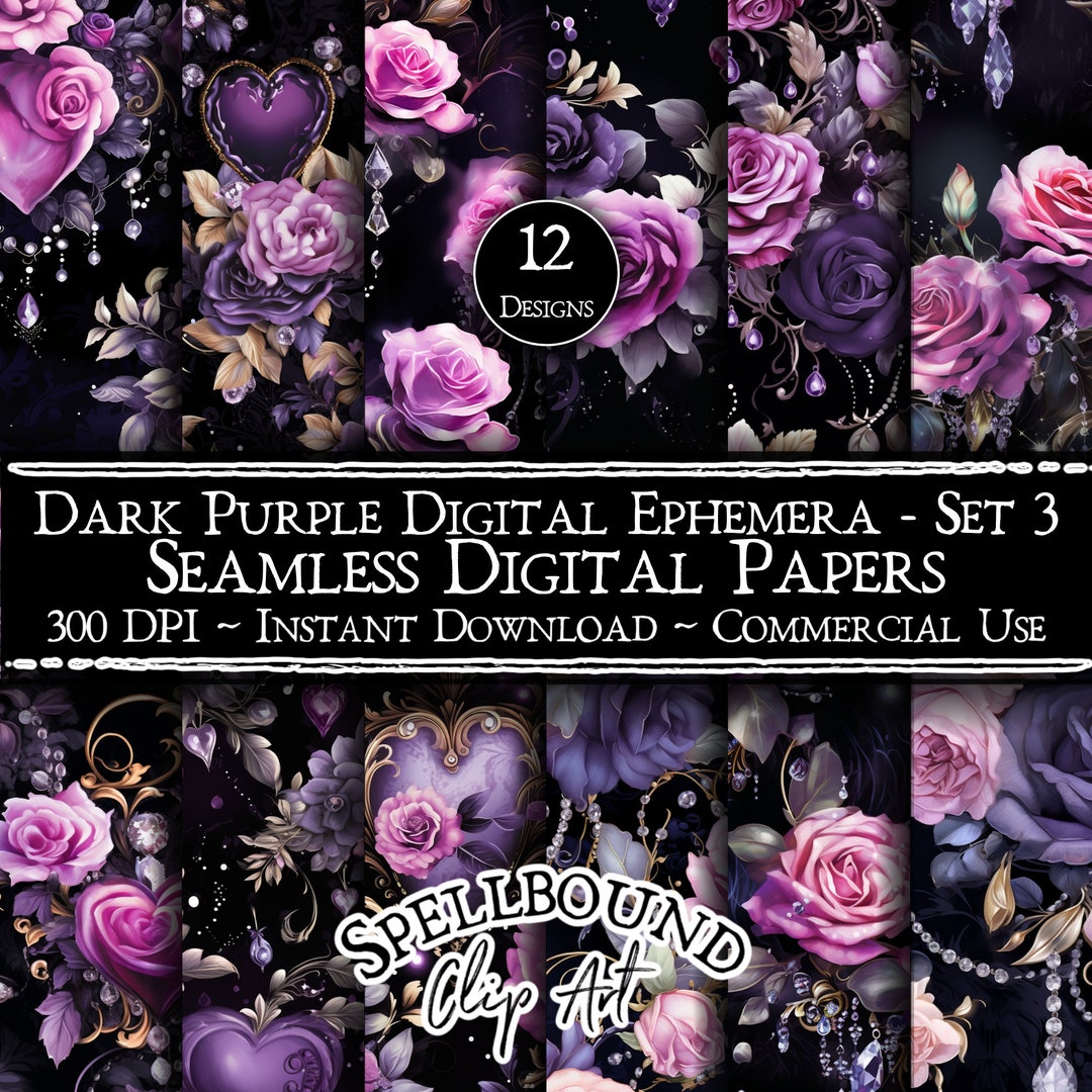 Dark Purple Digital Ephemera Seamless Digital Papers, Commercial Use ...