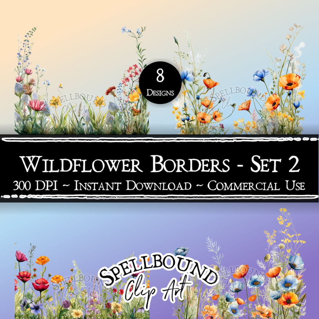 Wildflower Border Overlays Digital Clipart, Commercial Use, Instant ...