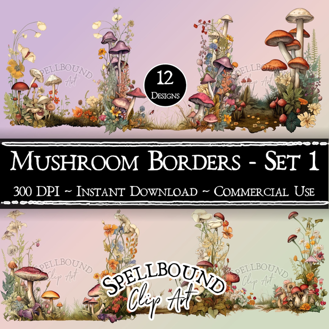 Mushroom Borders Digital Clipart, Commercial Use, Instant Download ...