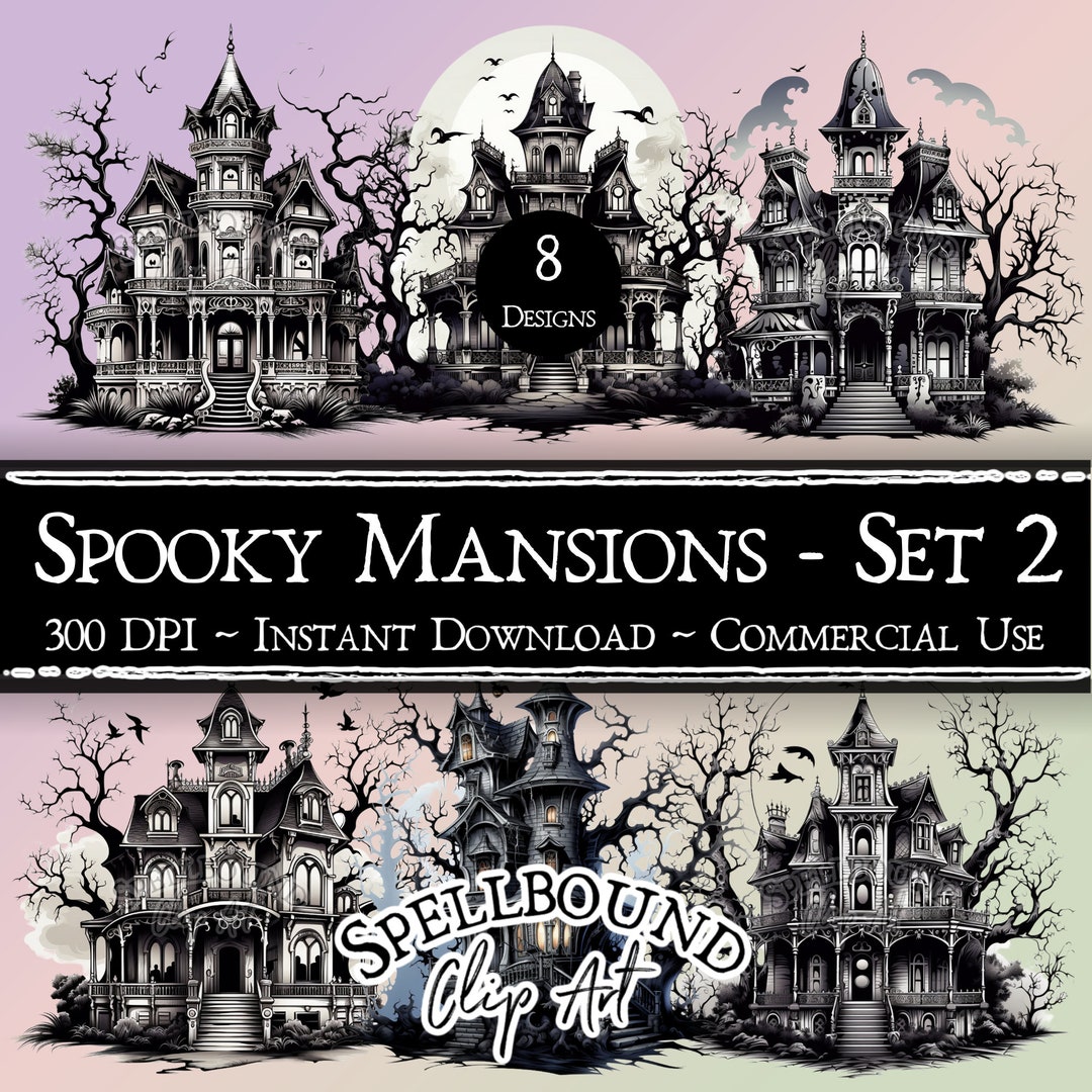 Haunted Houses Digital Clipart, Commercial Use, Instant Download, Fall ...