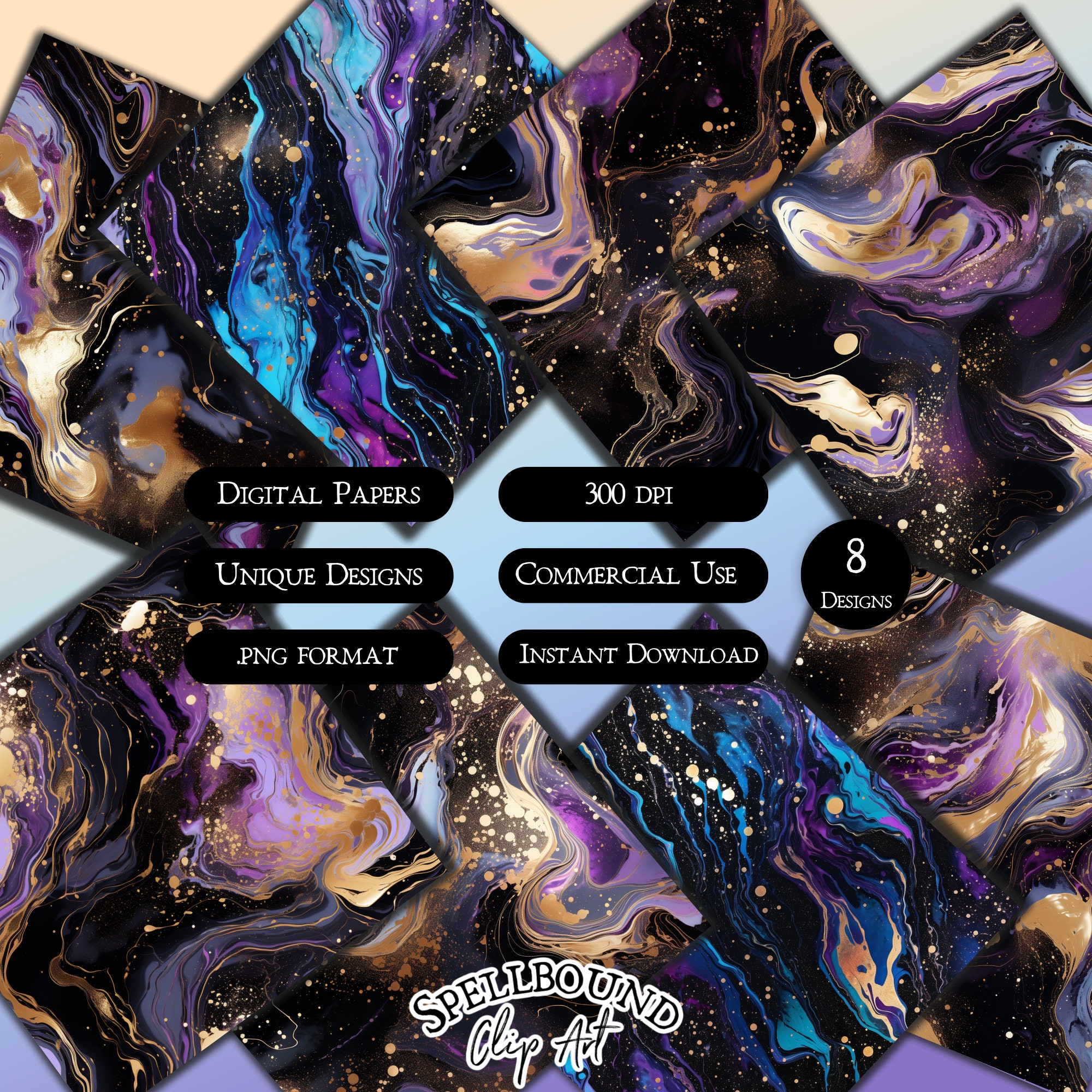Purple and Black Marble Digital Papers for Commercial Use - Etsy