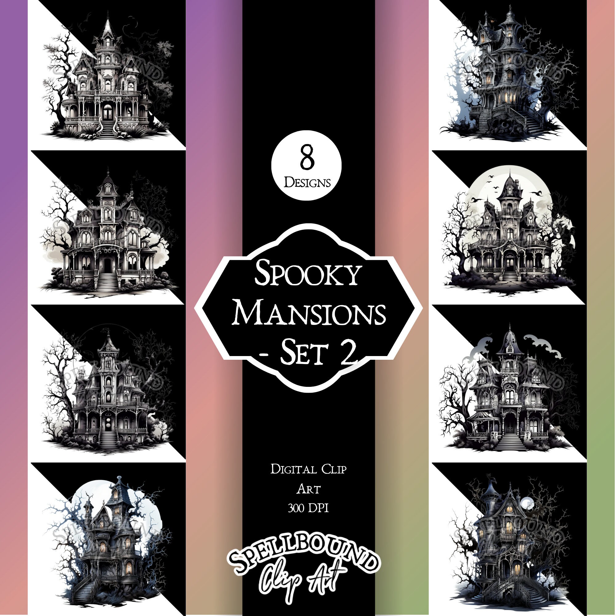 Haunted Houses Digital Clipart Commercial Use Instant - Etsy