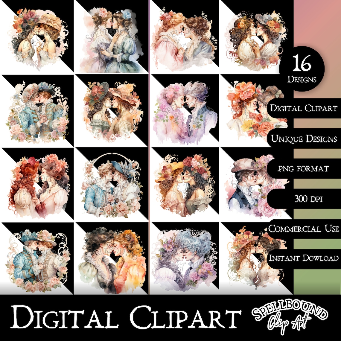 Lesbian Rococo Digital Clipart, Commercial Use, Instant Download, Gay ...