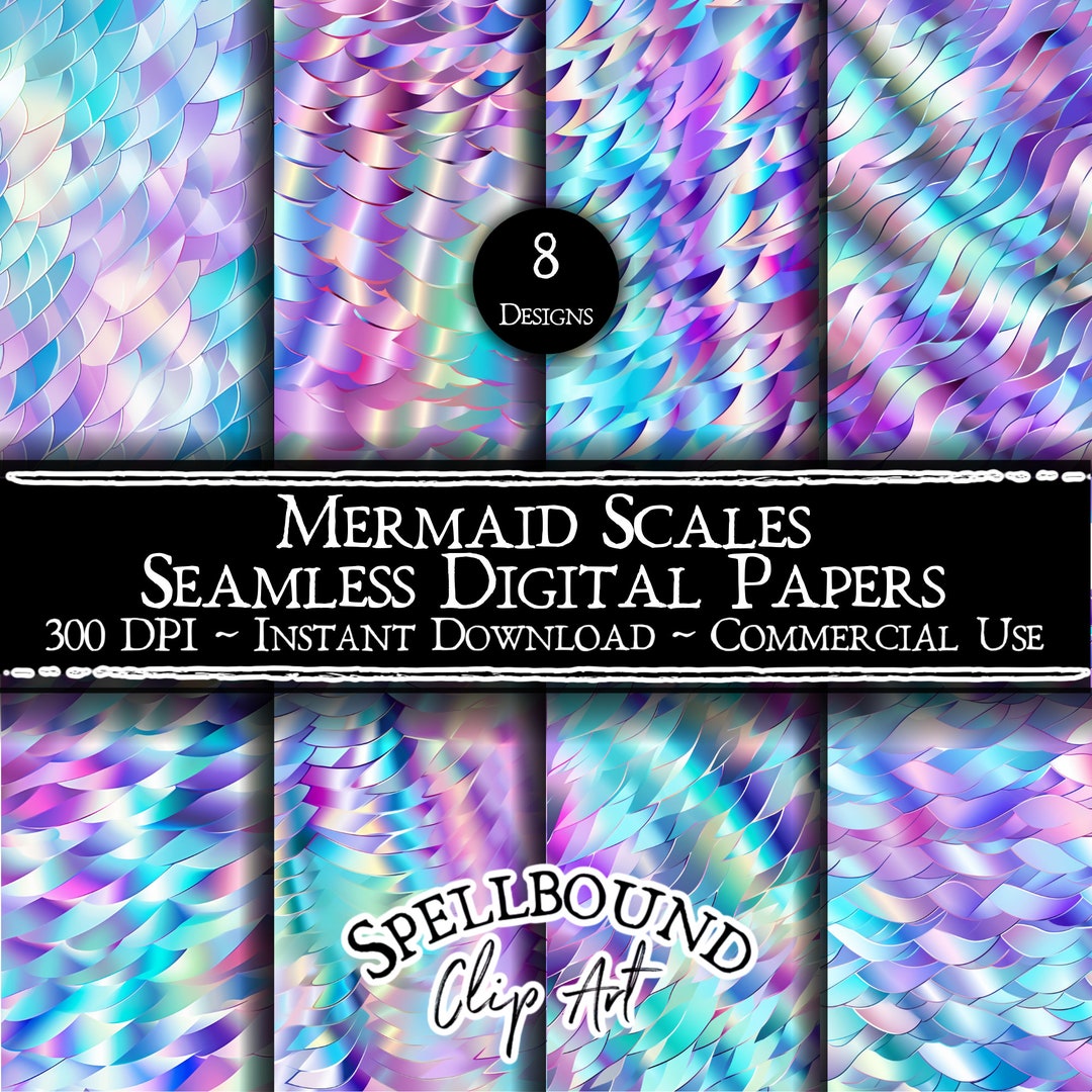 Iridescent Mermaid Scales Seamless Digital Papers, Commercial Use ...