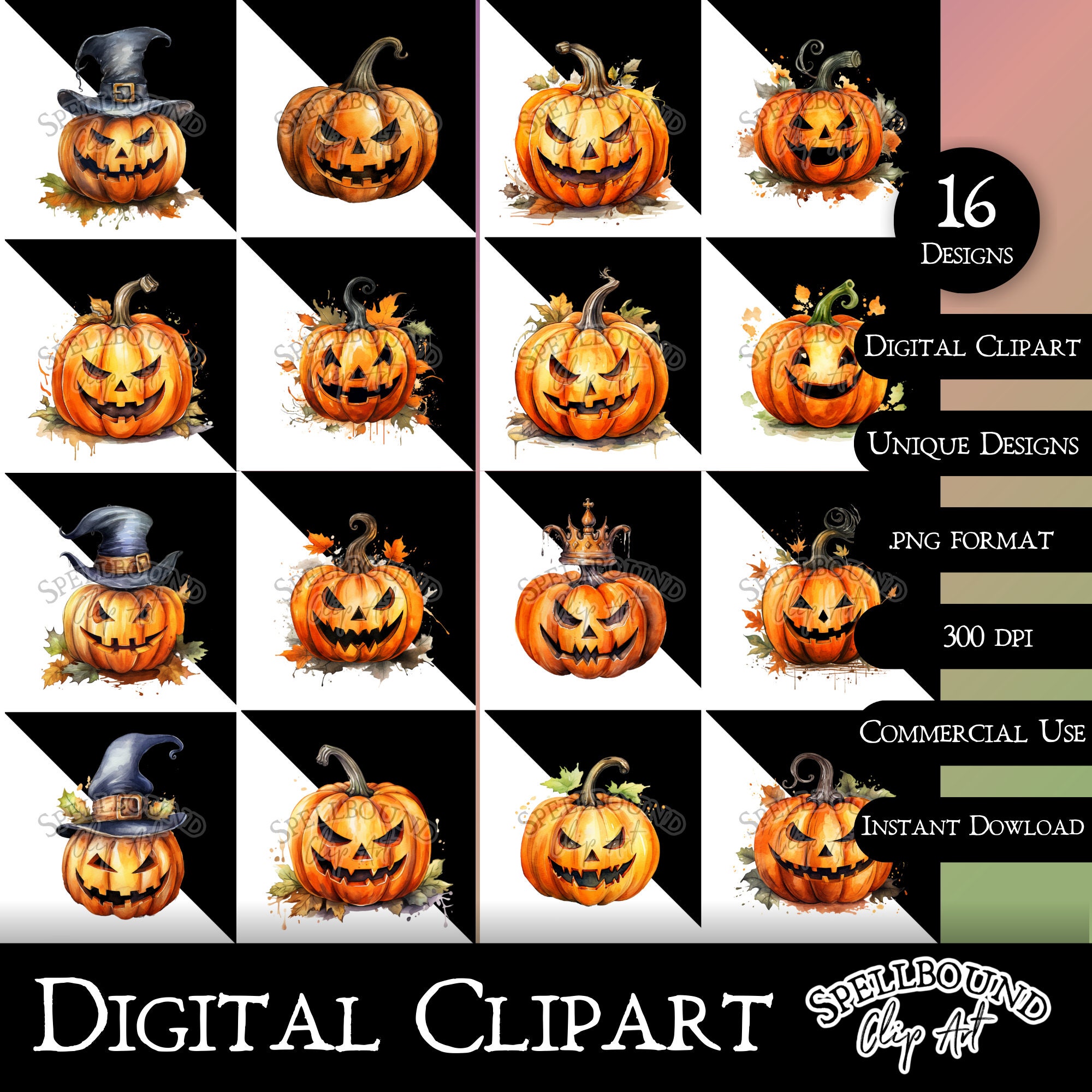 Jack'o'lantern Pumpkin Digital Clipart, Commercial Use, Instant ...
