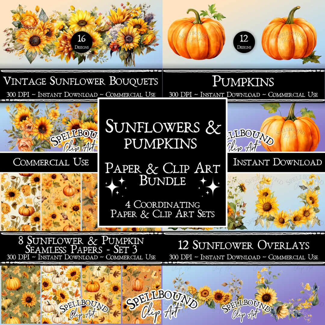 Sunflowers and Pumpkins Digital Clipart Bundle, Commercial Use, Instant ...