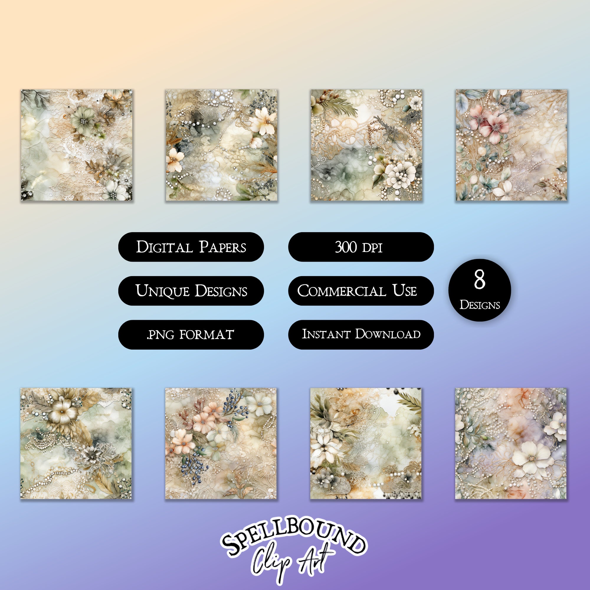 Vintage Grandeur Lace Ephemera Seamless Digital Papers, Commercial Use ...