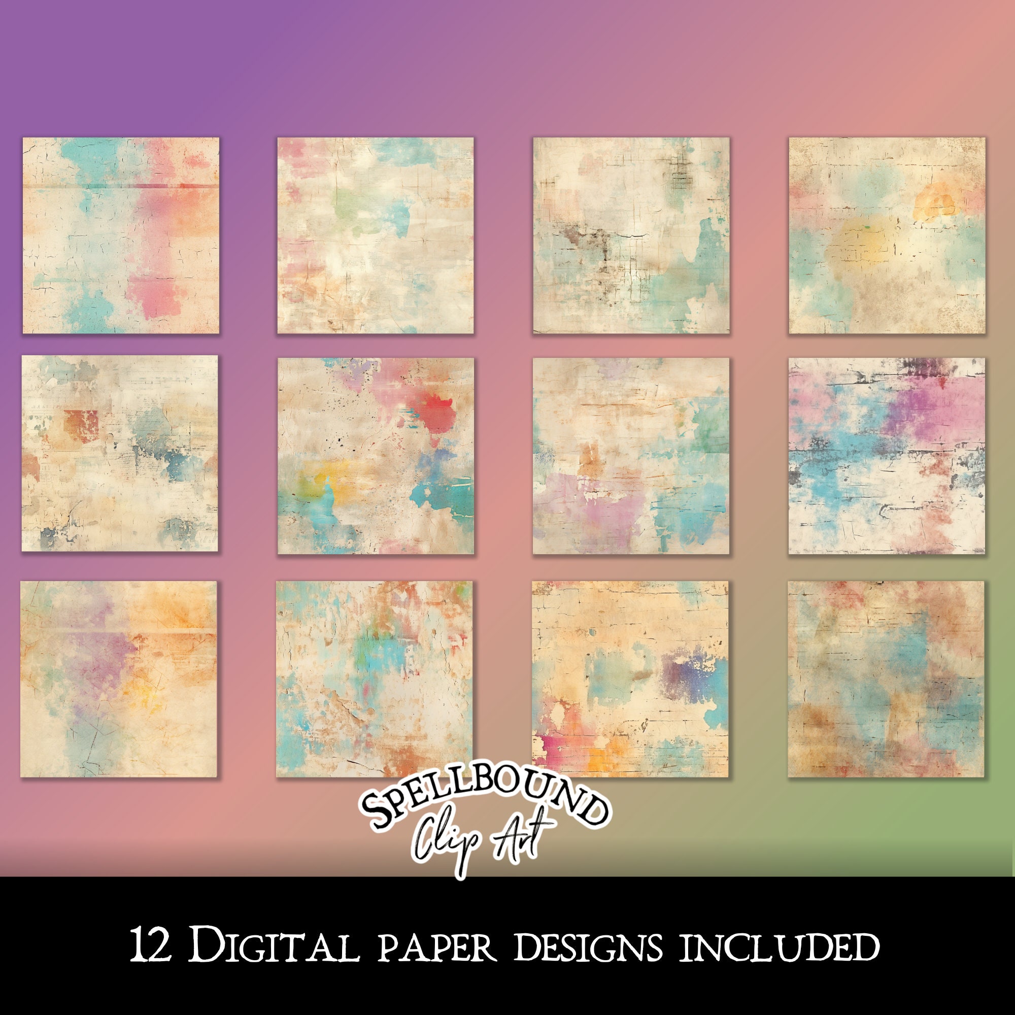 Pastel Distressed Grunge Seamless Digital Papers, Commercial Use ...