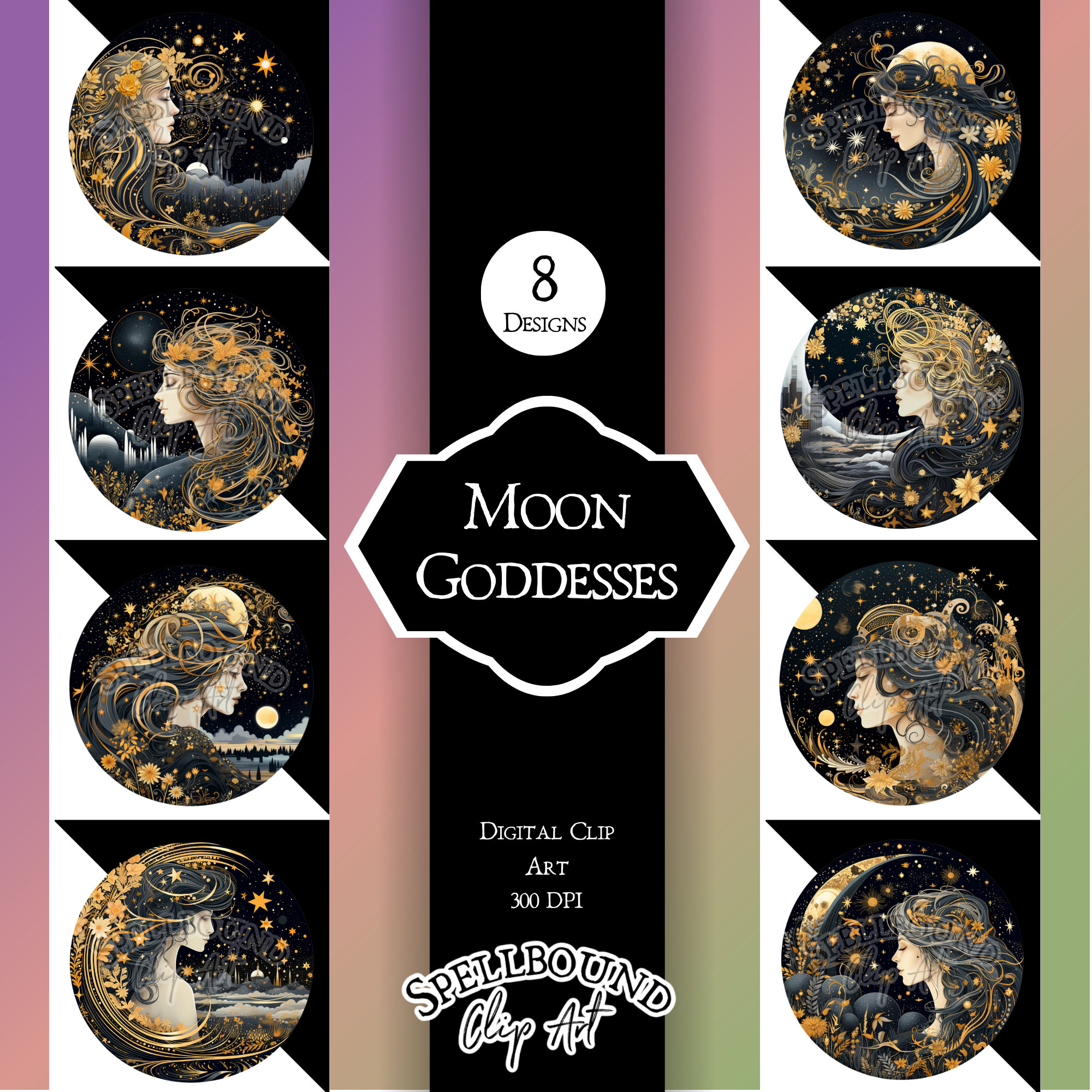 Moon Goddess Digital Clipart, Commercial Use, Instant Download, Blue ...